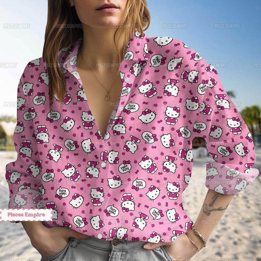 Hello Kitty Shirt, Hello Kitty Linen Shirt, Hello Kitty Linen Blouse ...