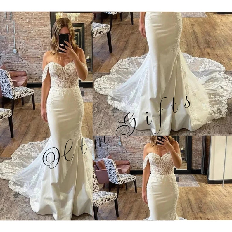 Stunning Off-the-shoulder Appliqued Mermaid Wedding Gown: Backless ...