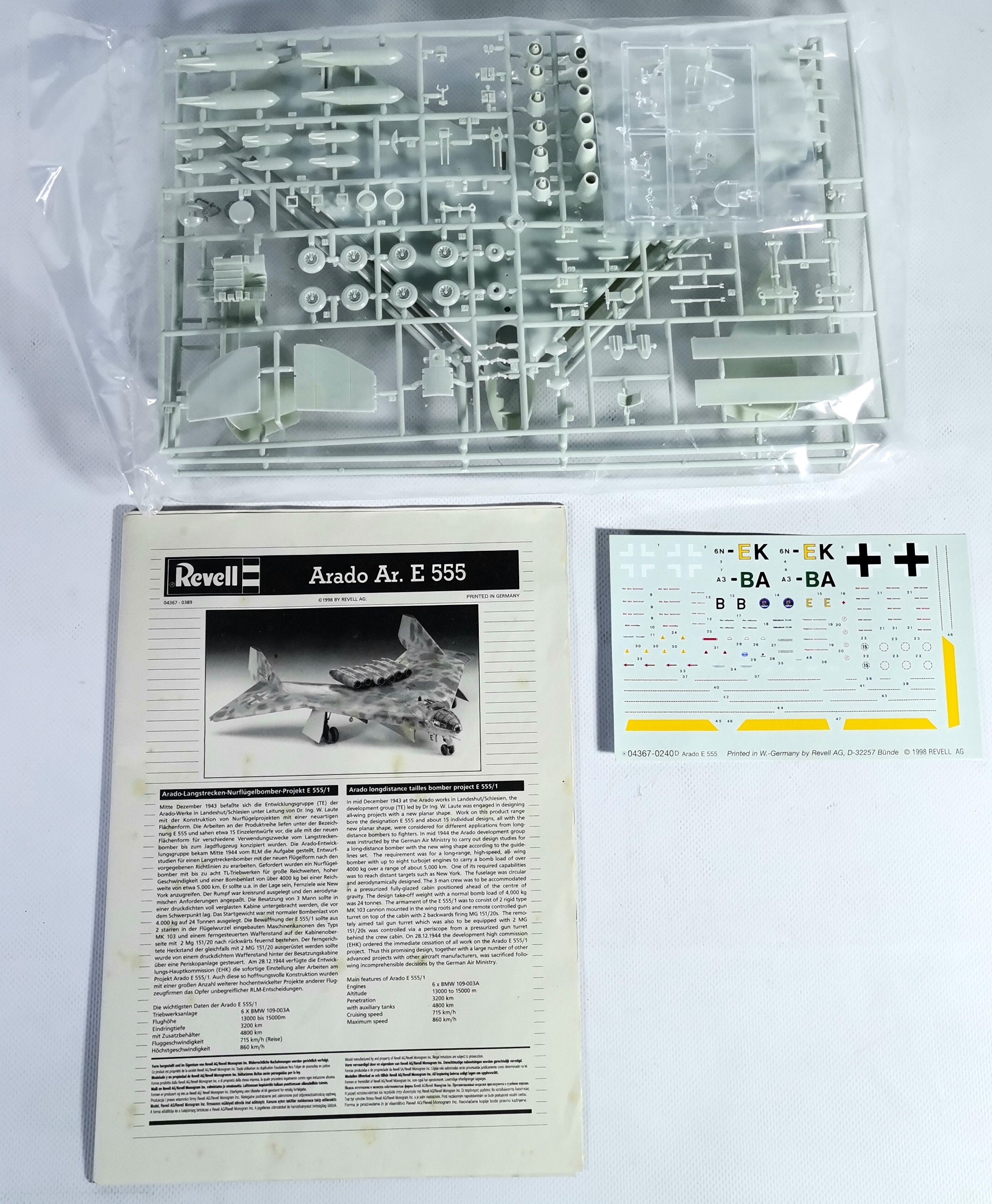 Arado Ar. E 555 Revell Vintage Construction Model Kit 1/72 Scale #04367 ...