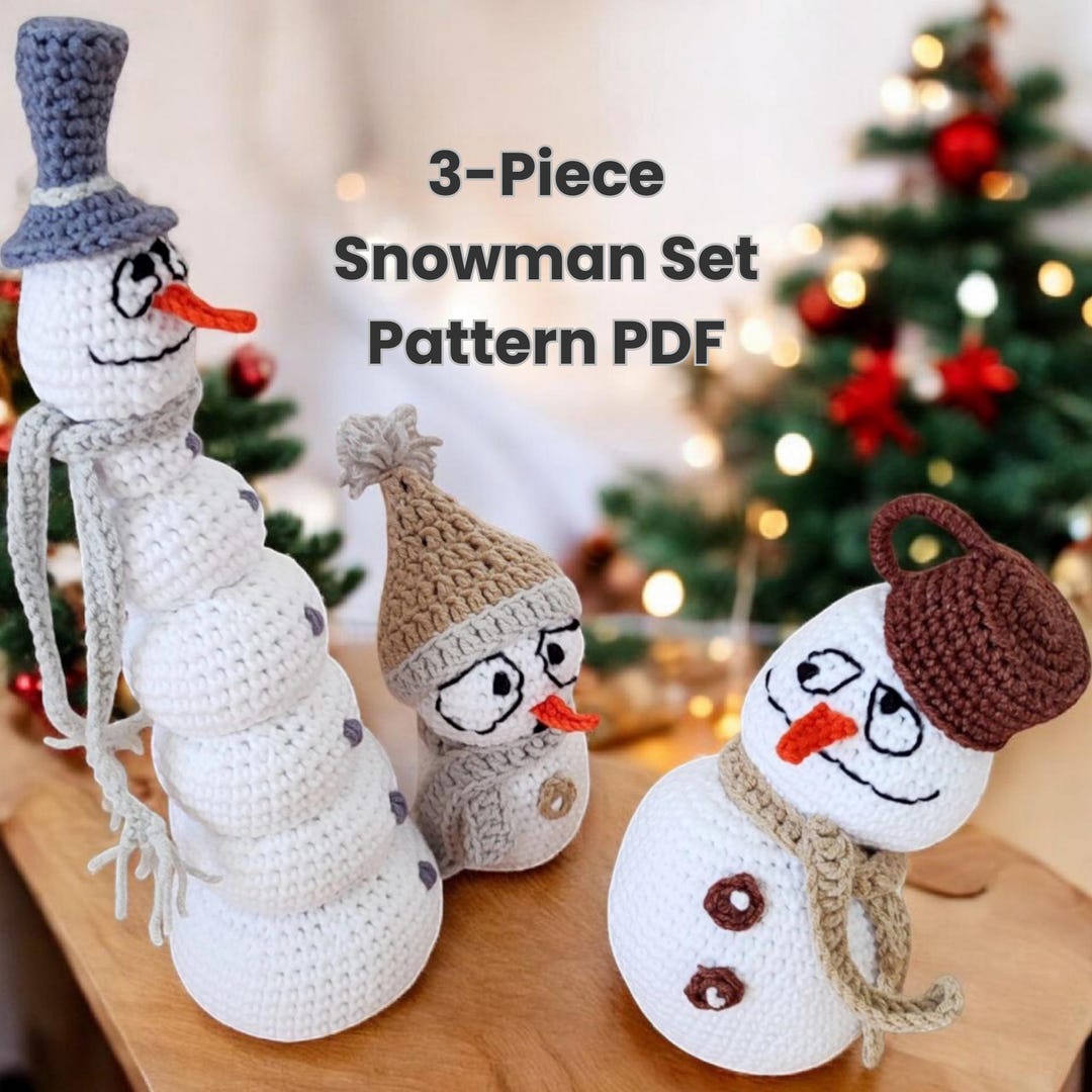 3-piece Amigurumi Snowman Pattern PDF | Crochet Snowman Set | Step-by ...