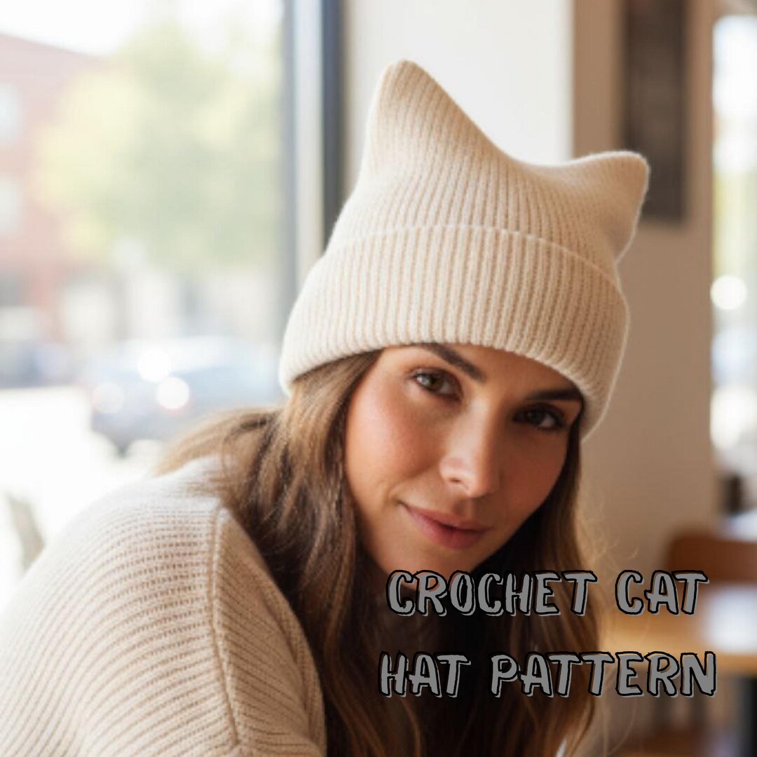 Crochet Cat Ear Hat Pattern PDF, Knit Look Design, Sharp Pointy Ears ...