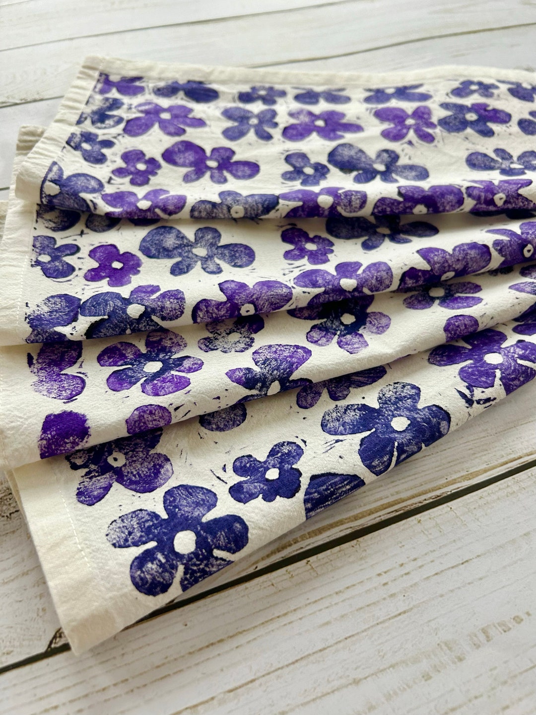 Hand Block Printed Flower Cloth Napkins Set of 4 Purple Indigo Floral ...