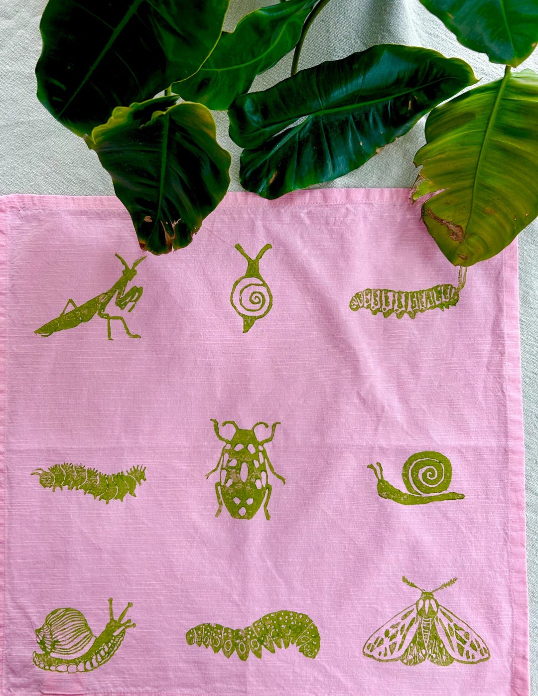 Hand Printed Cloth Dinner Napkins- Garden Insects Cloth Napkins ...