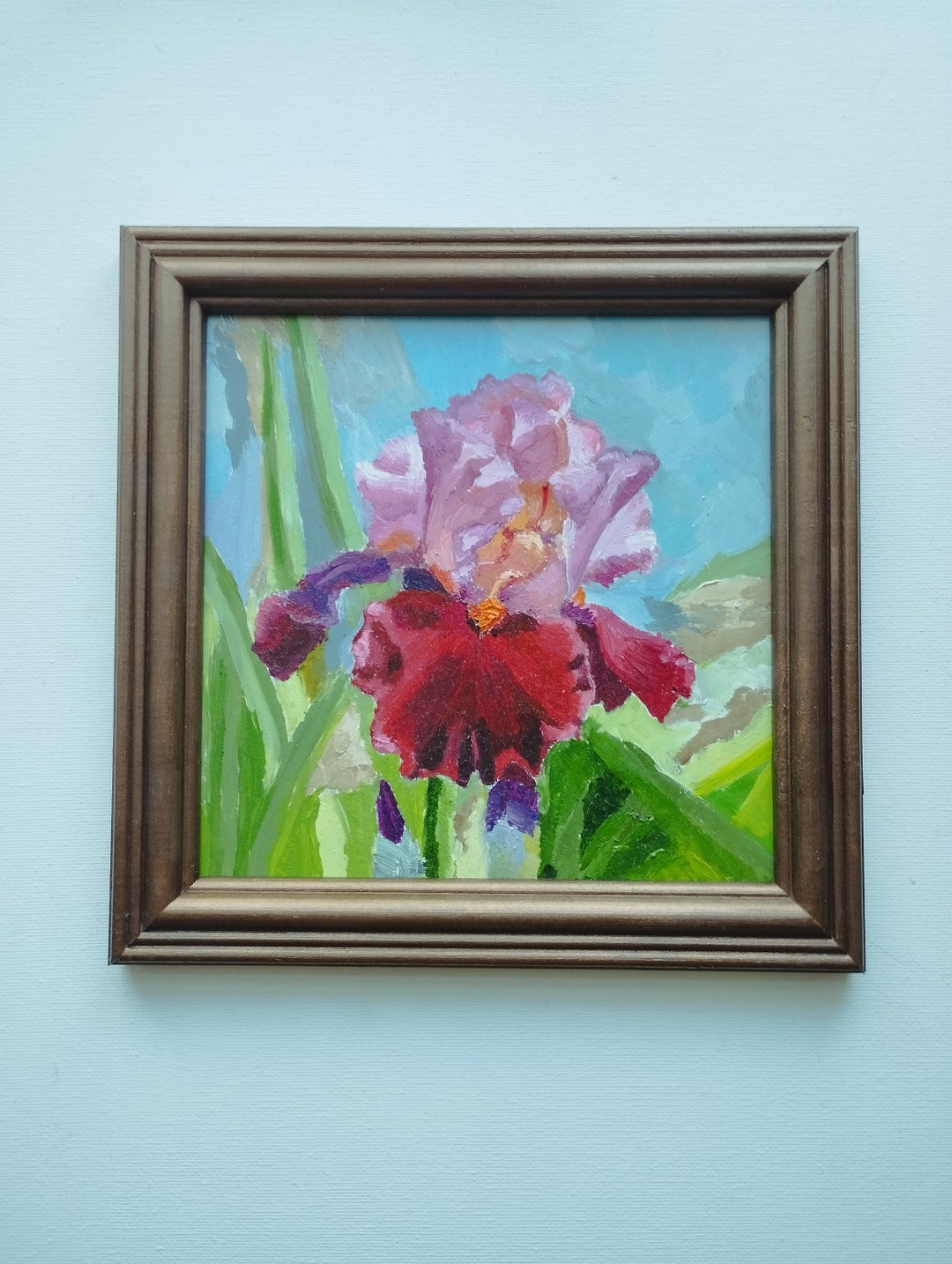 Original Iris Oil Painting: Framed Floral Still Life, 7x7 In - Etsy