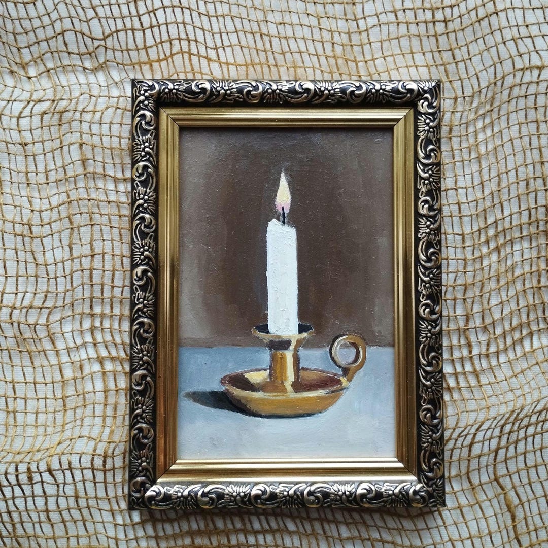 Original Candle Oil Painting: Miniature Impressionist Art, 4x6" Framed ...