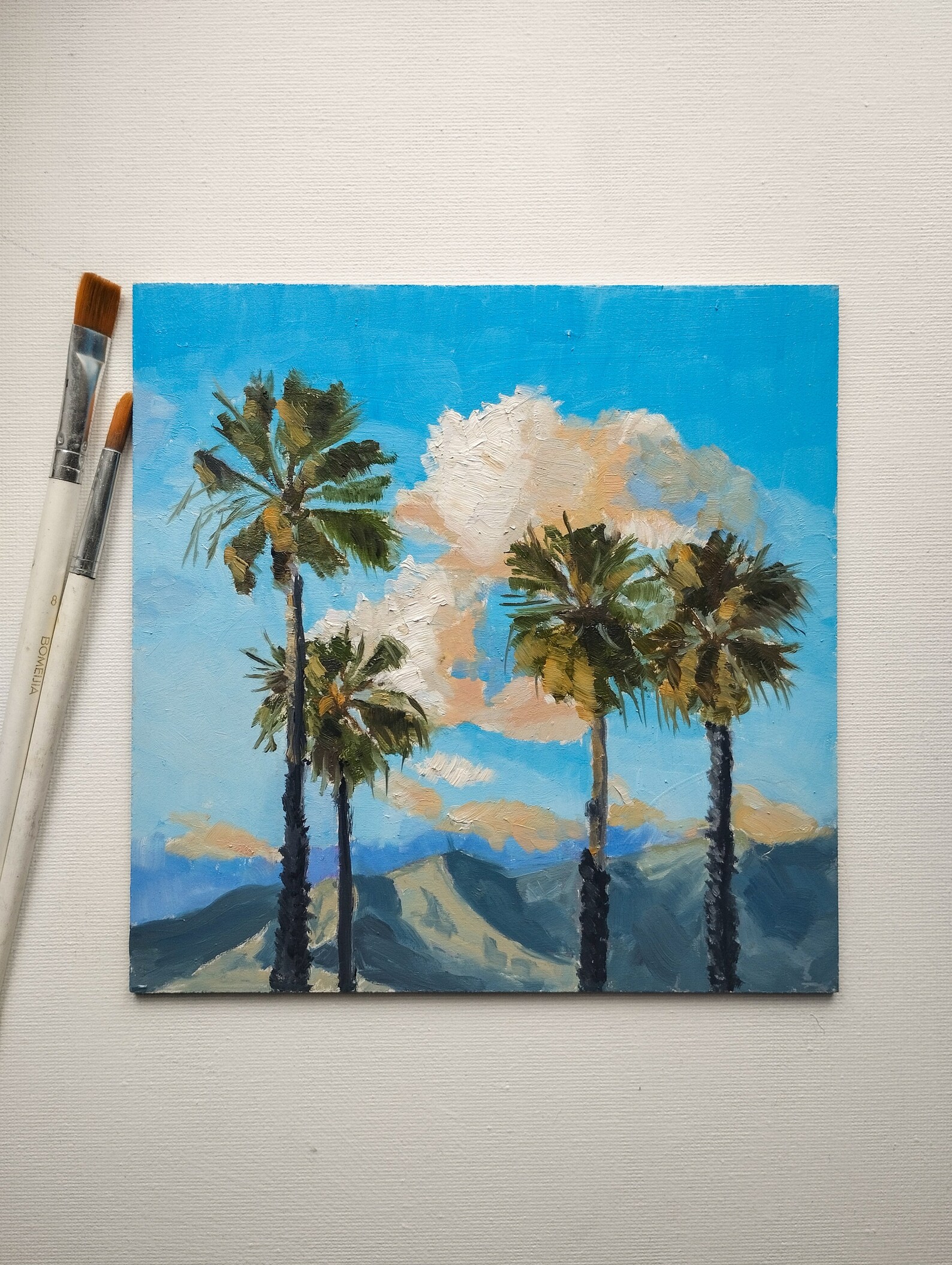 Santa Barbara Original Oil Painting 7x7 in Californian Sunset Mountains ...