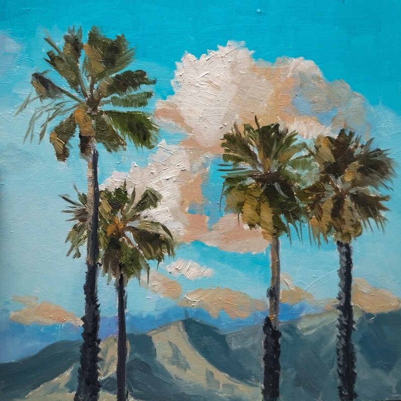 Santa Barbara Original Oil Painting 7x7 in Californian Sunset Mountains ...