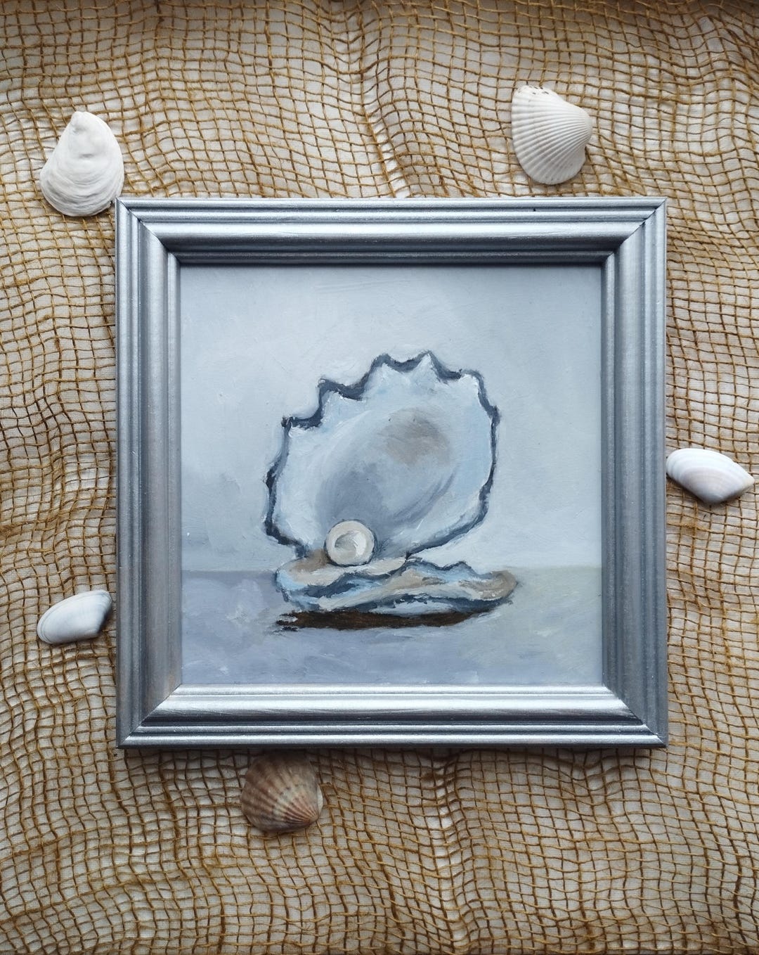 Oyster Original Oil Painting 7x7 Inches Shell Art Framed Artwork ...