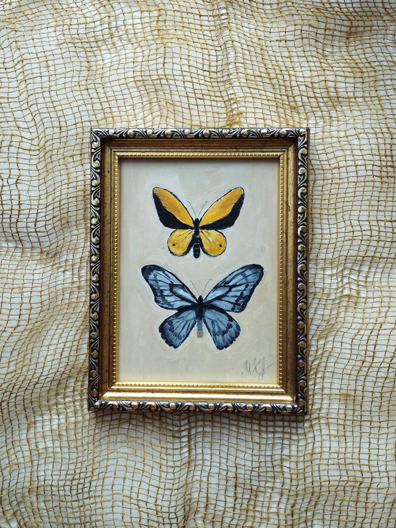 Butterfly Oil Painting Framed Handpainted Art 5x7 Inches - Etsy