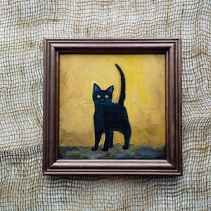 Black Cat Original Oil Painting 7x7 in (18 X 18 Cm) Handpainted Artwork ...