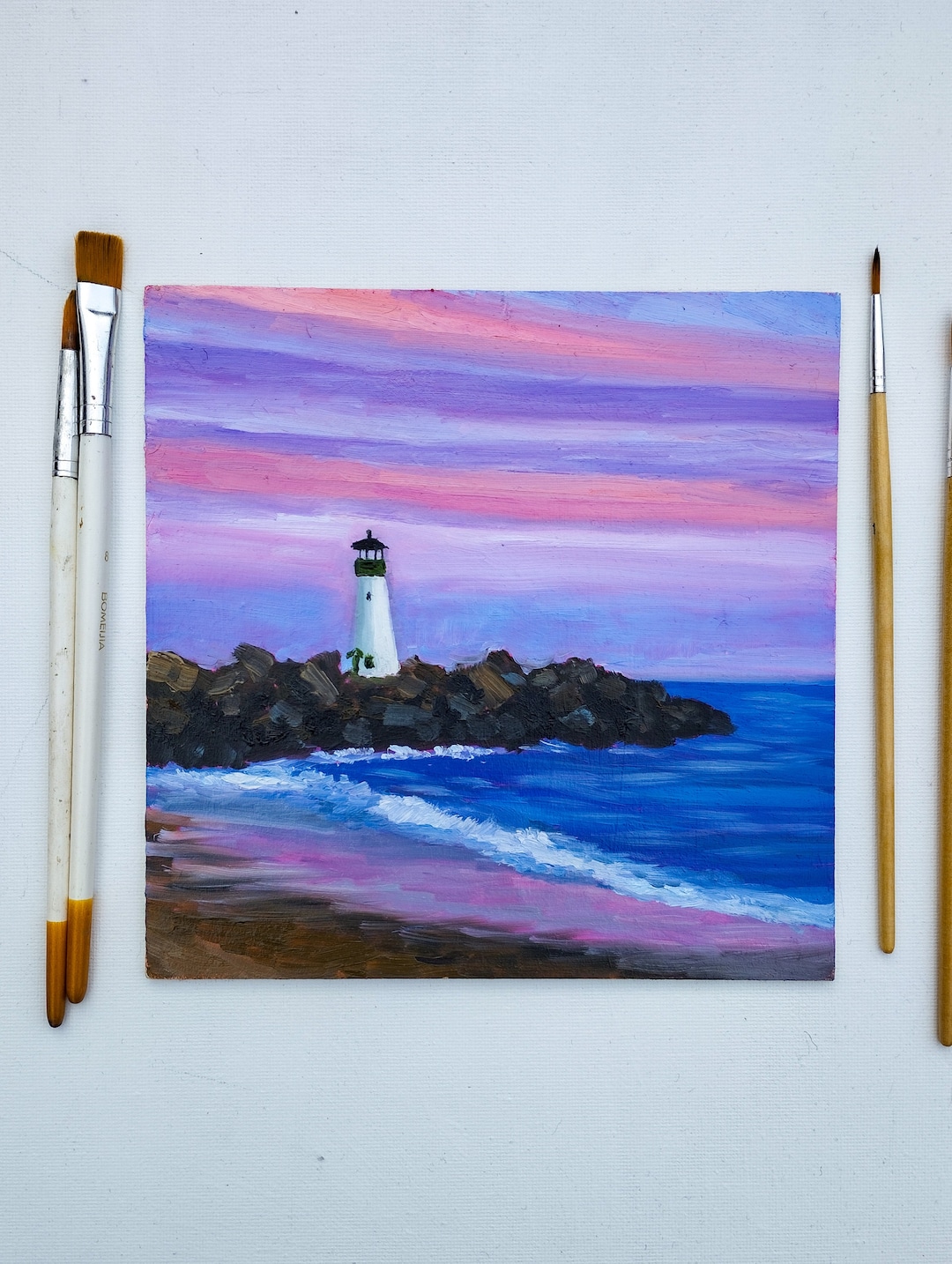 Walton Lighthouse Original Oil Painting Santa Cruz Californian Sunset ...