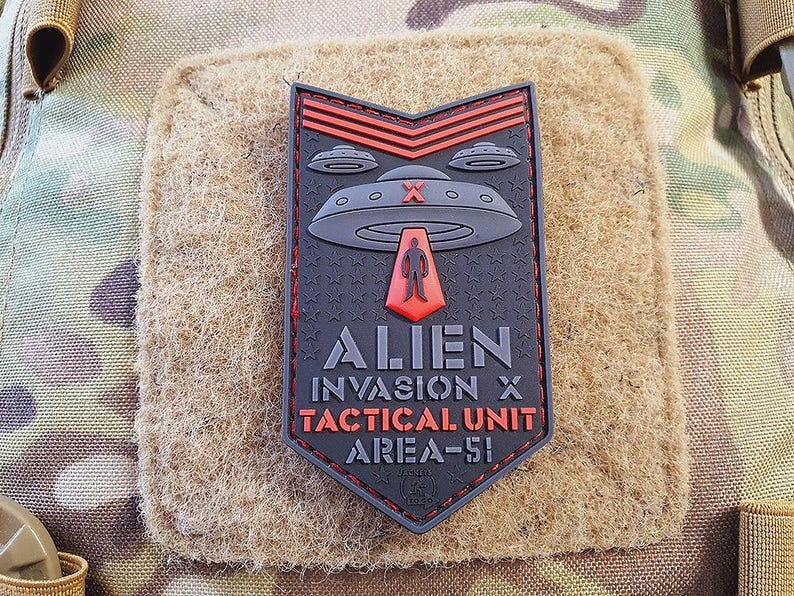 ALIEN INVASION X-files, Tactical Unit Patch, AREA-51, Red / 3D Rubber ...