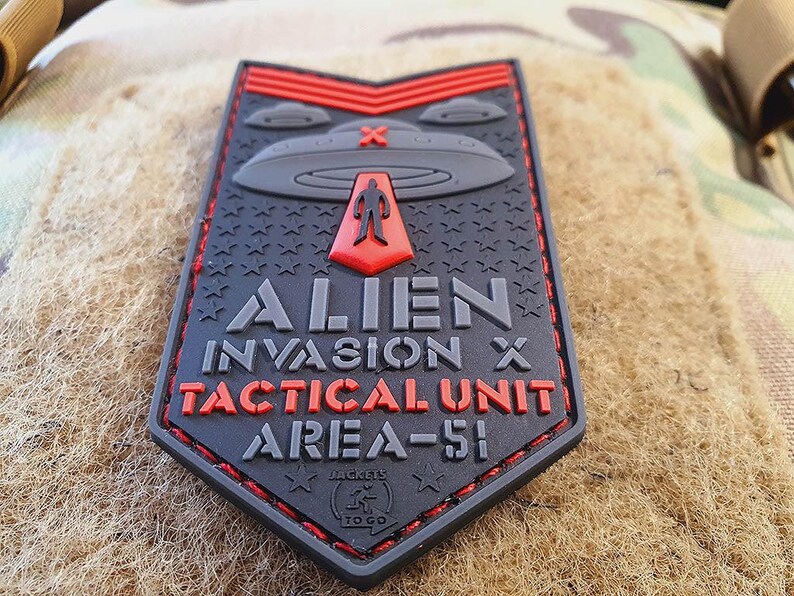ALIEN INVASION X-files, Tactical Unit Patch, AREA-51, Red / 3D Rubber ...