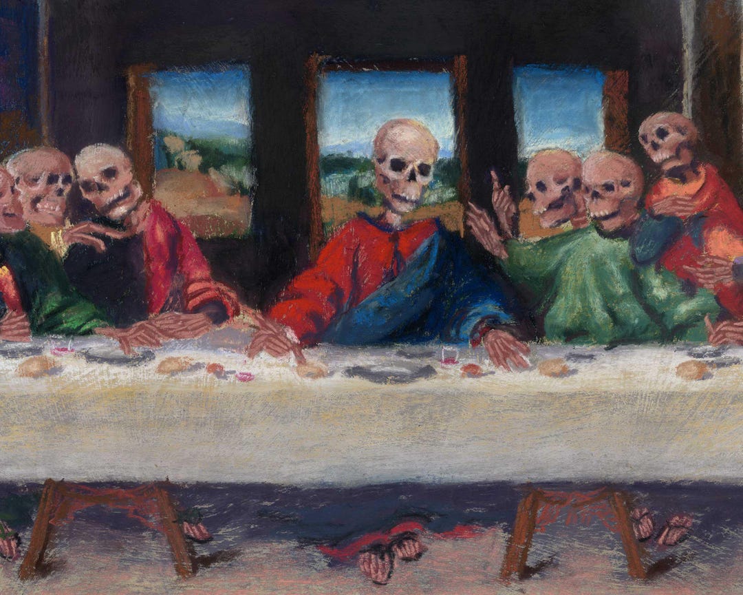 The Very Last Supper Skeleton Canvas Print - Marie Marfia Fine Art ...