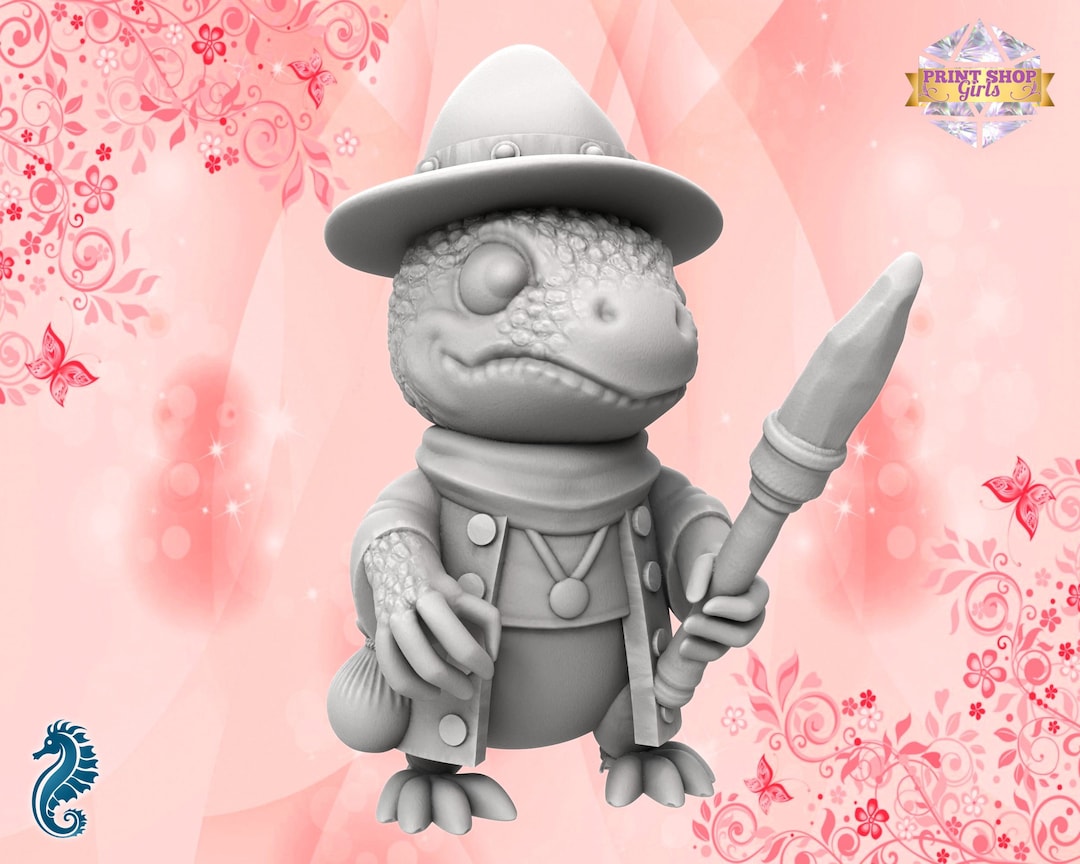 Lizard Mage Miniature Cute Animal Adventurer Figure Fantasy DIY Gift 3D ...