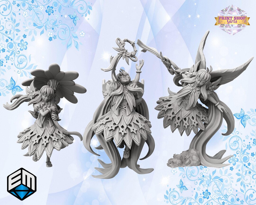 Playful Fairy Sisters Miniature Set | Flying Elf Figure | Flower Pixie ...