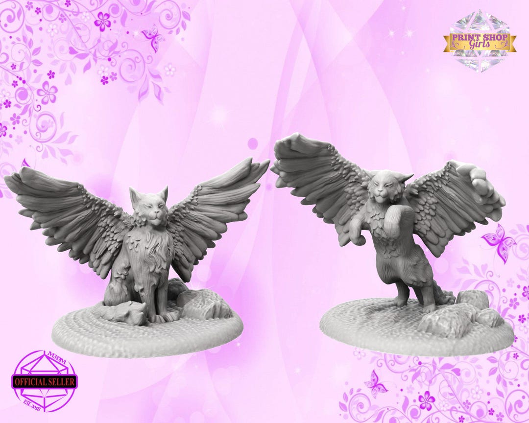 Tressym Miniature Set | Winged Cats | Cute Fantasy Animal Figurine | 3D ...