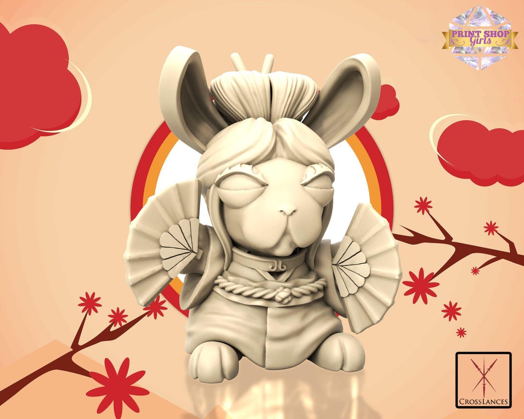 Geisha Rabbit With Fan Miniature | Crazy Rabbit Cheerleader Figure ...