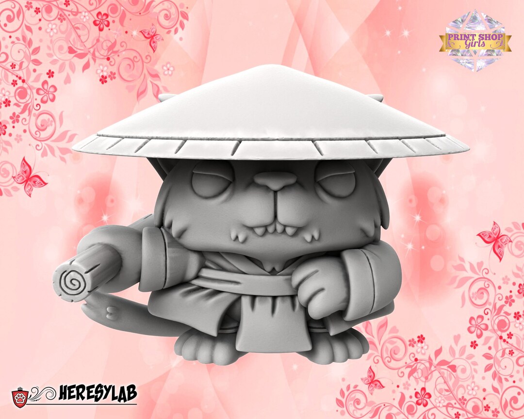 Asian Cat Monk Miniature | Cute Chibi Animal Adventurer Figure | DIY ...