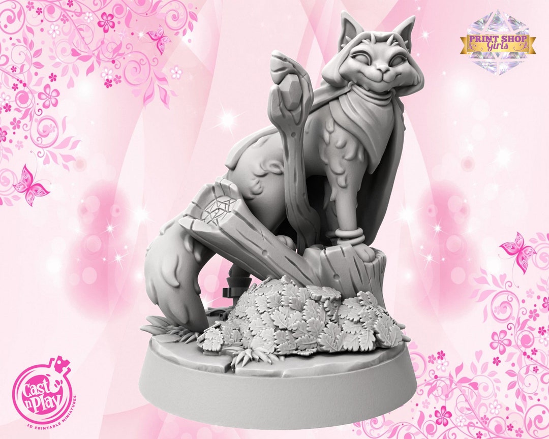 Warlock With Magic Wand Cat Miniature Wizard Maincoon Cat Figure Cute ...