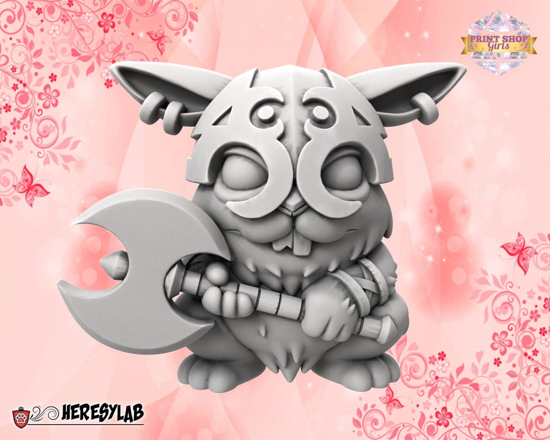 Rabbit Barbarian With Axe Miniature Cute Chibi Animal Adventurer Figure ...