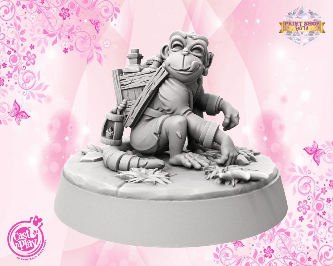 Monkey With Equipment Miniature | Treasure Hunter Companion Figure | 3D ...
