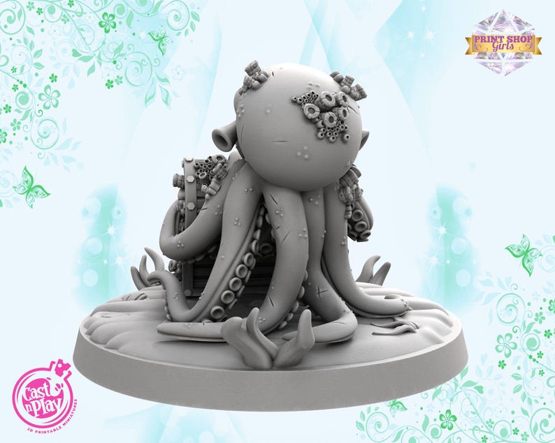 Octopus With Treasure Chest Miniature | Cute Animal Figure | 3D Printed ...
