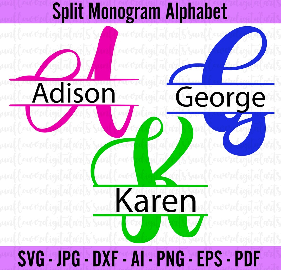 Split Monogram Alphabet SVG, DXF, PNG, Split Monogram Frame Alphabet ...