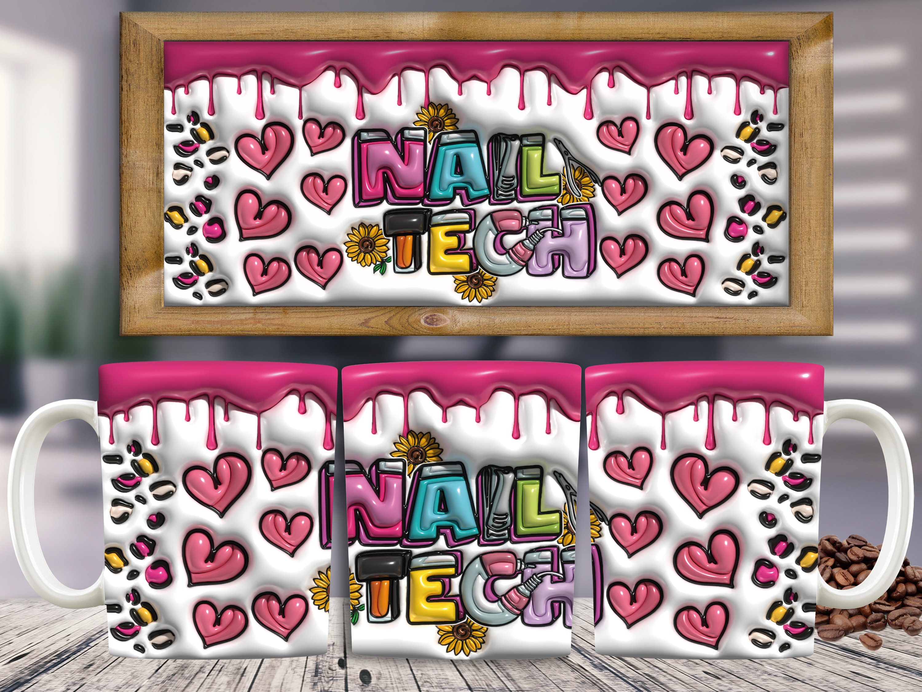 3D Inflated Nail Tech Mug Wrap PNG, 3D Nail Tech Puffy Mug Wrap PNG ...