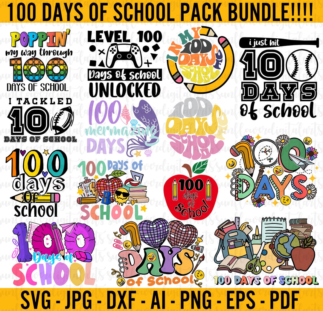 100 Days School Bundle SVG, 100 Days of School,100 Days SVG, Back to ...