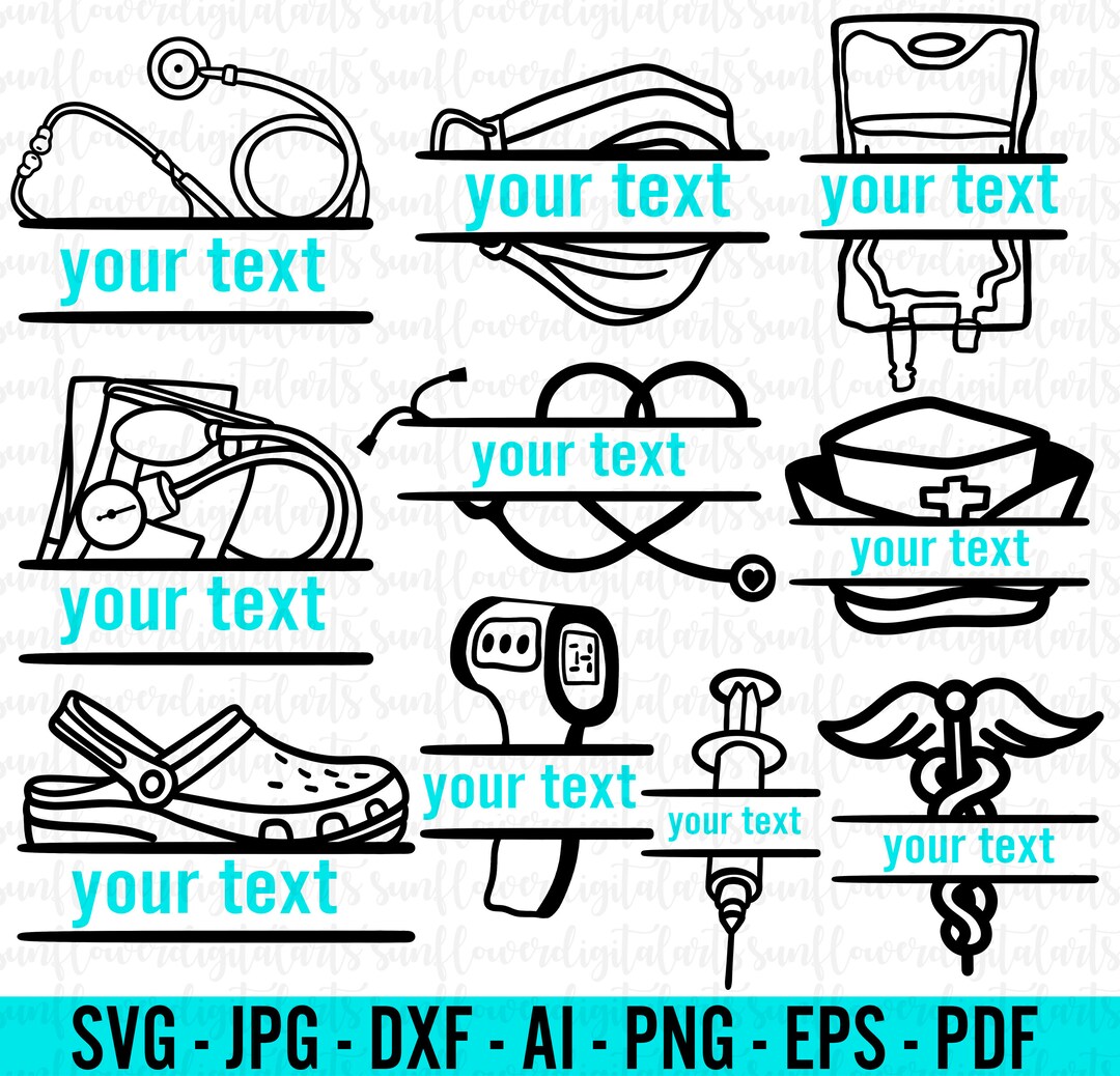 Nurse Svg,stethoscope Split, Monogram SVG Bundle, Hand Drawn Nurse ...
