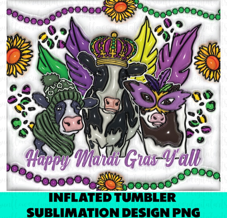 Happy Mardi Gras Y'all Cows 3D Inflated Tumbler Png, Cow, Mardi Gras,20 ...