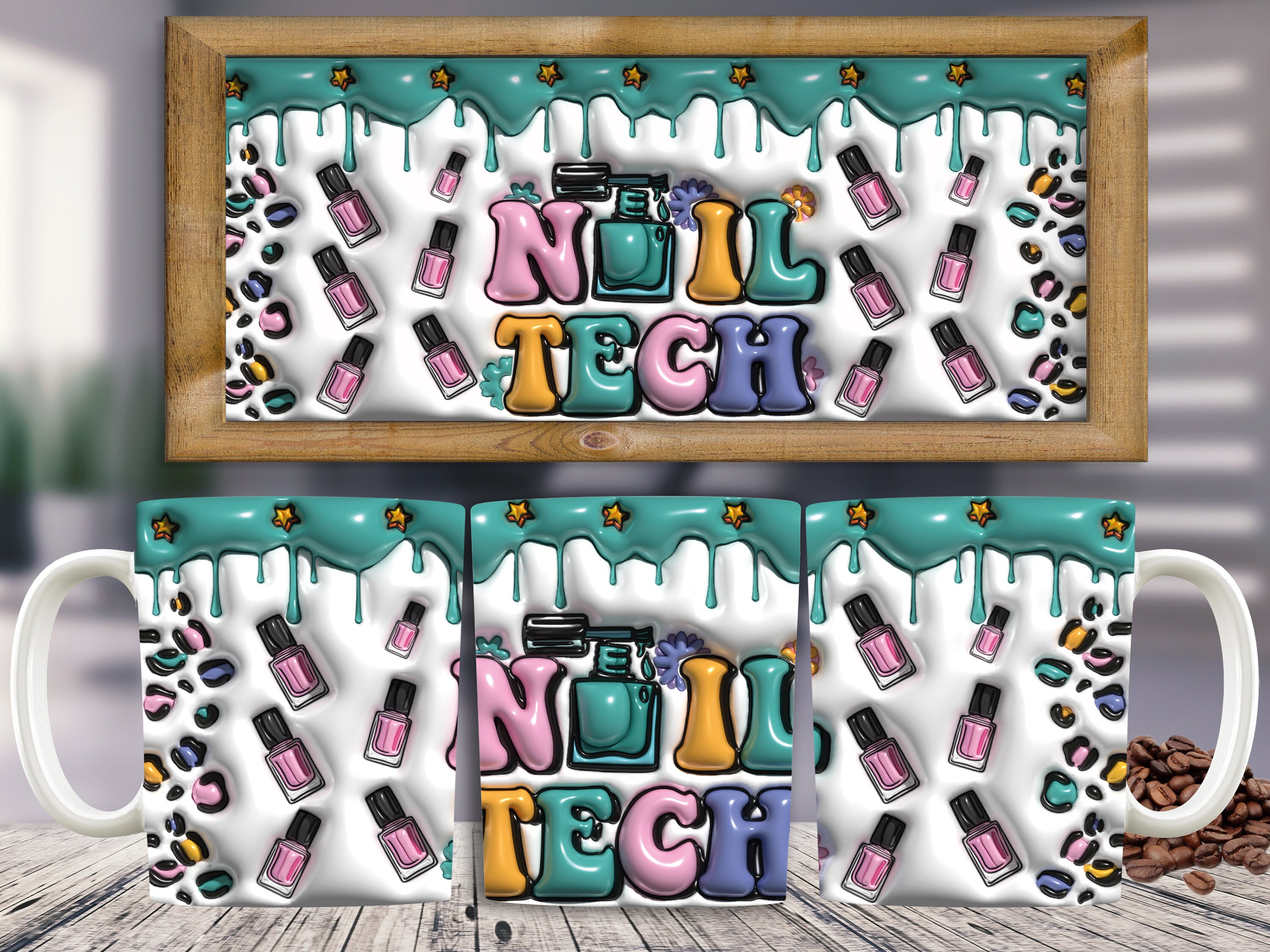 3D Inflated Nail Tech Mug Wrap PNG, 3D Nail Tech Puffy Mug Wrap PNG ...