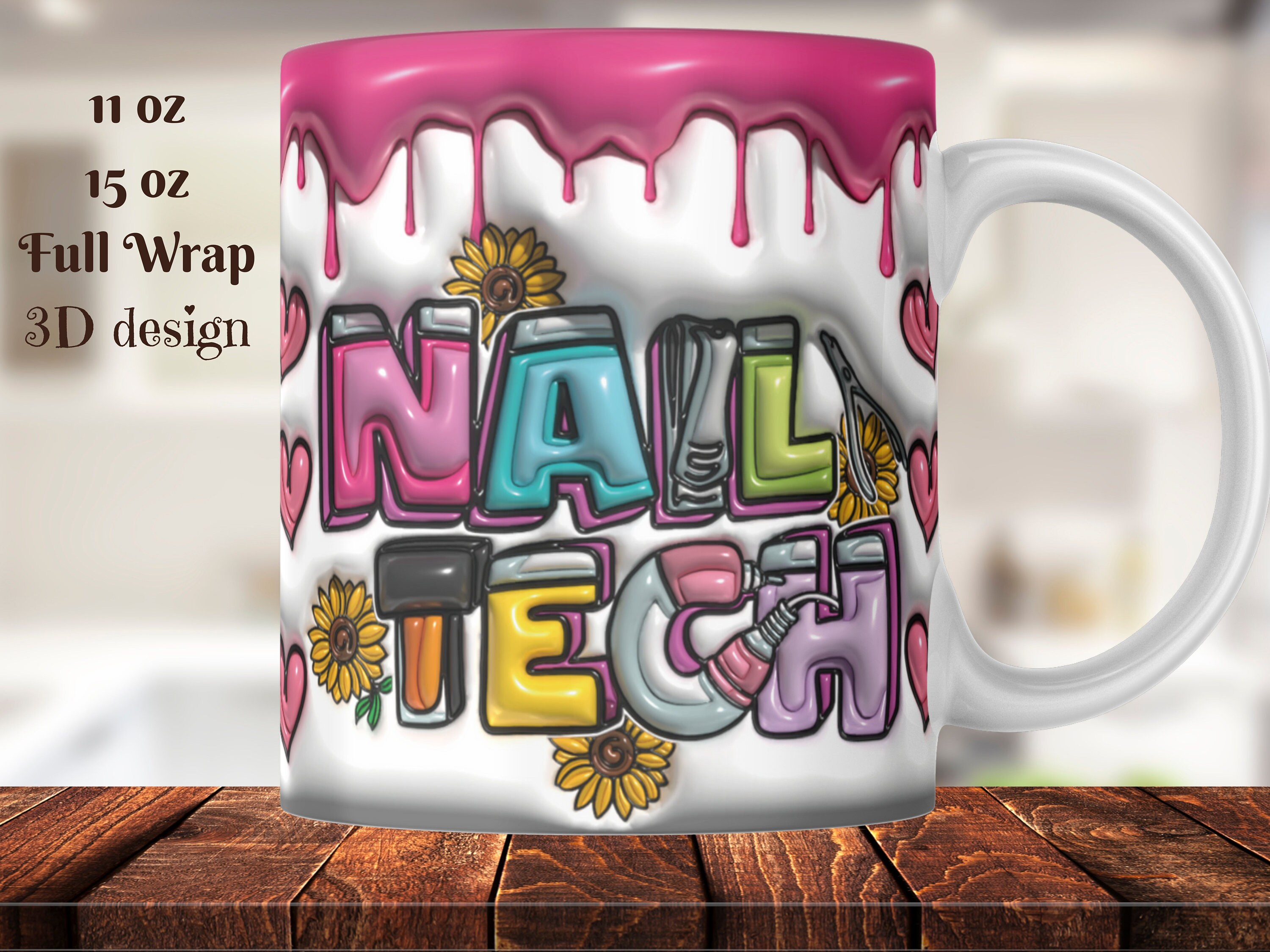 3D Inflated Nail Tech Mug Wrap PNG, 3D Nail Tech Puffy Mug Wrap PNG ...