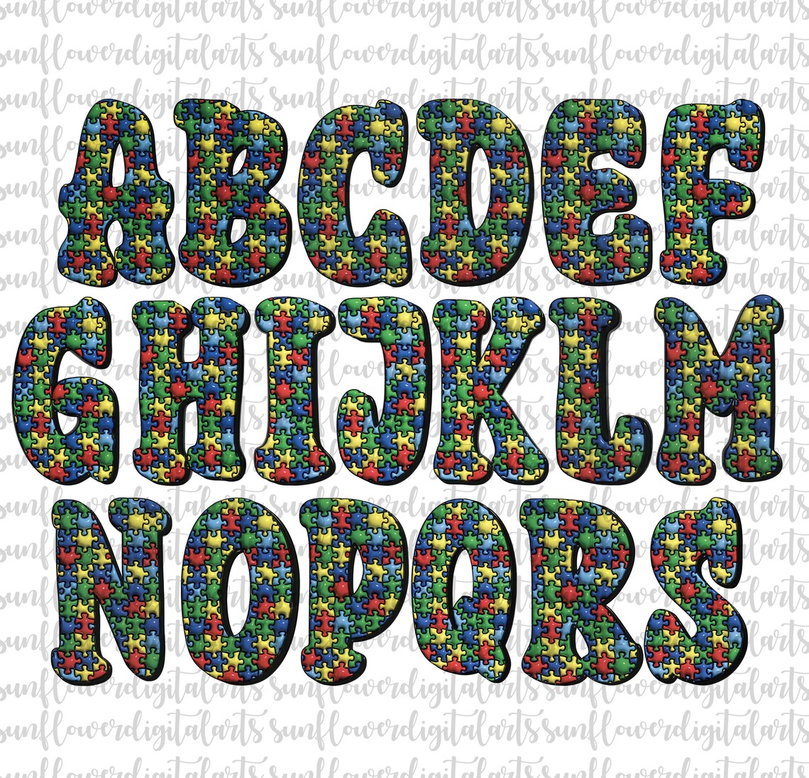 Autism Alphabet Png, 3D Font Inflated Png, Alphabet PNG, Handwritten ...