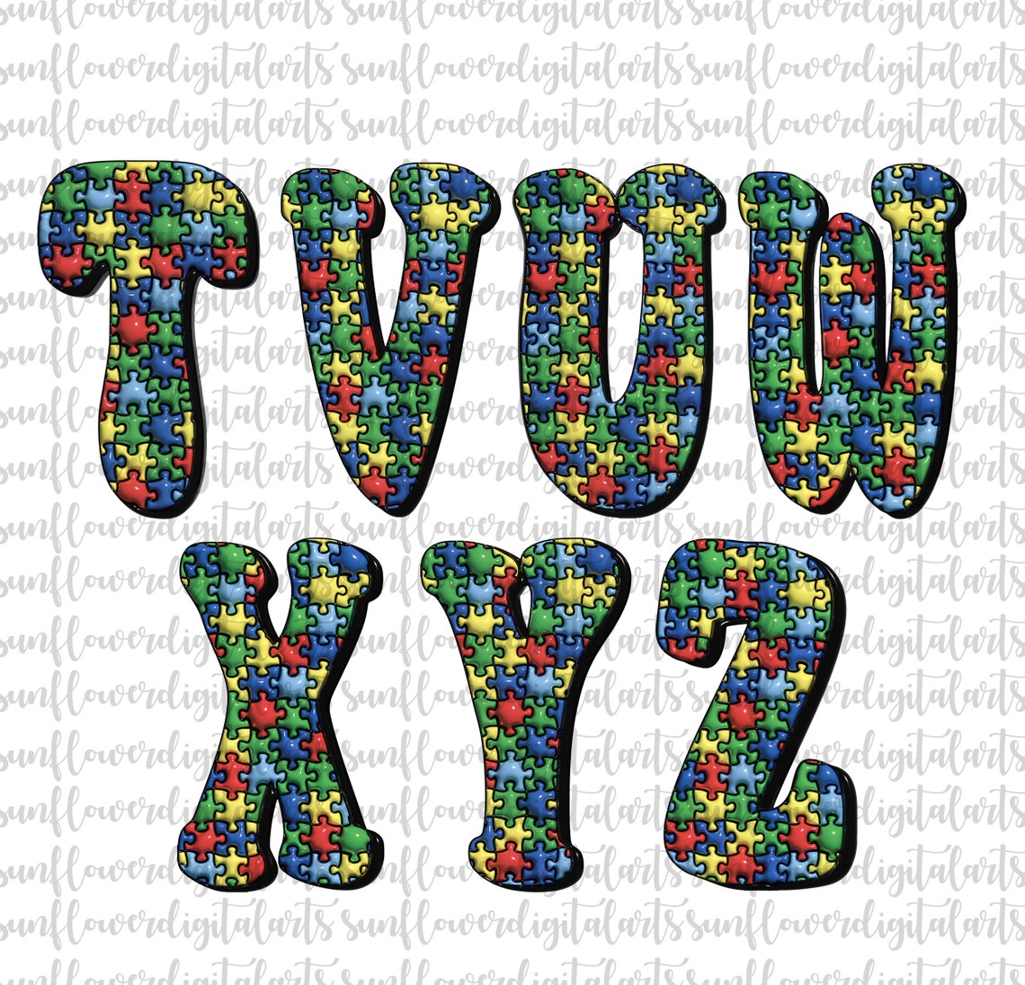 Autism Alphabet Png, 3D Font Inflated Png, Alphabet PNG, Handwritten ...