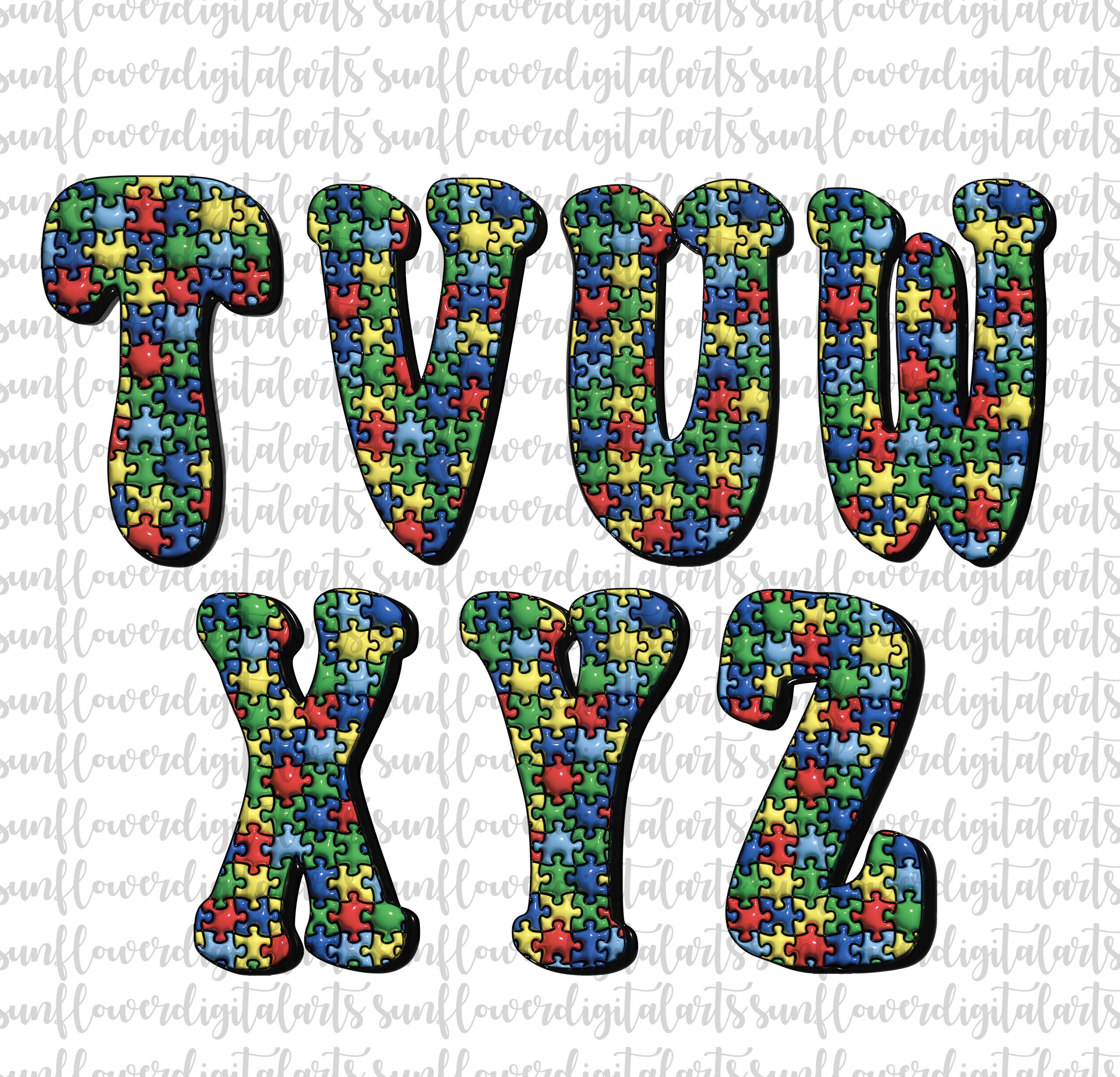 Autism Alphabet Png, 3D Font Inflated Png, Alphabet PNG, Handwritten ...