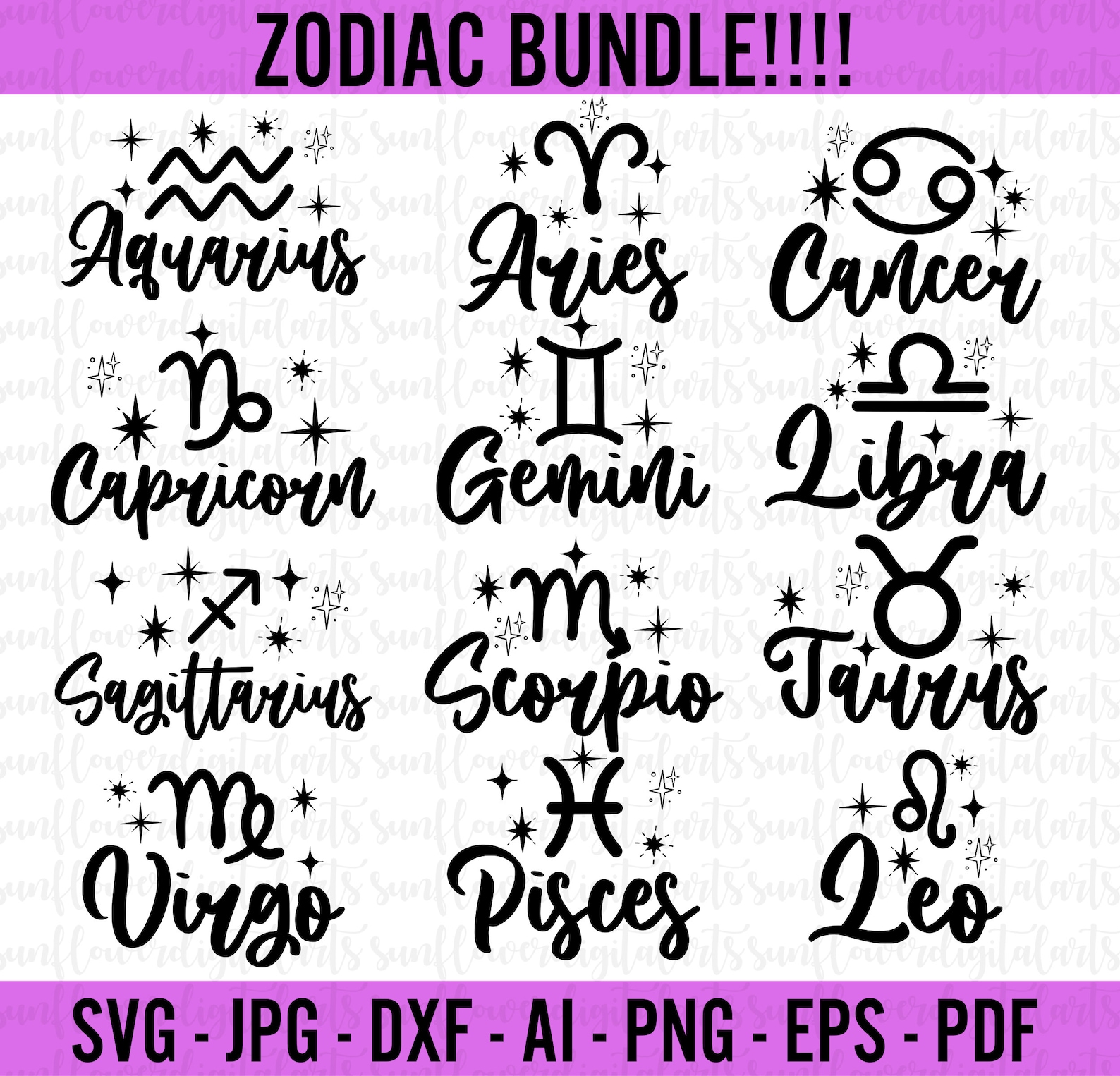 Zodiac Signs SVG Bundle, Constellation Signs Svg, Horoscope, Astrology ...