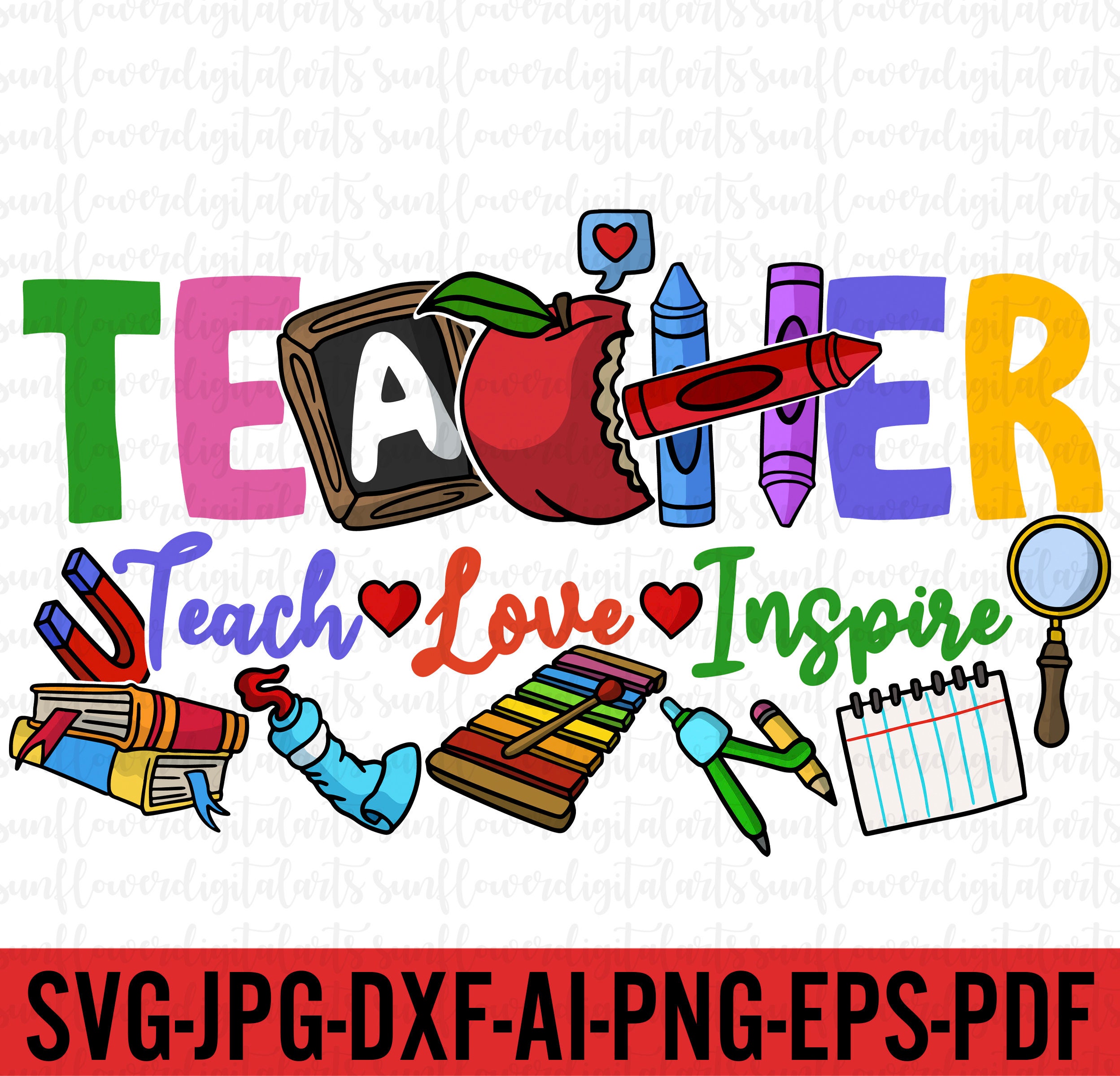 Teach Love Inspire SVG Teacher SVG Teacher Appreciation SVG - Etsy