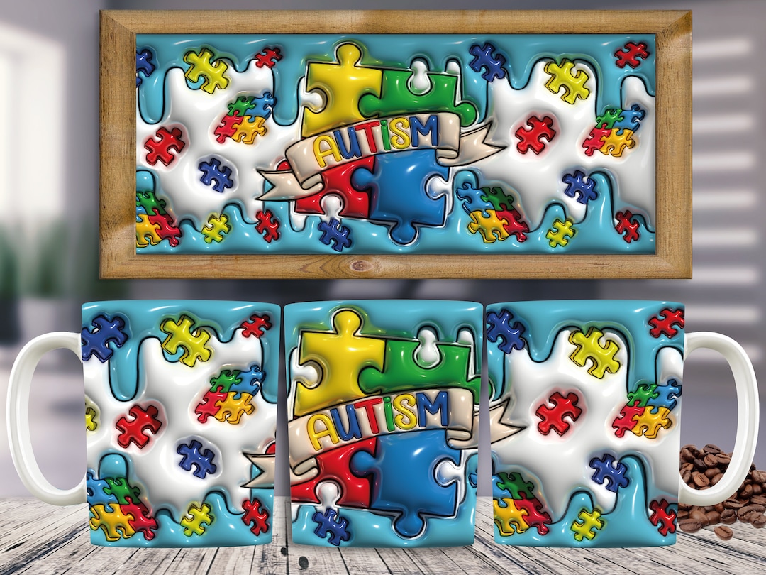 Autism 3d Mug Wrap PNG, 3D Autismpuffy Mug Wrap PNG, Autism Png, Autism ...