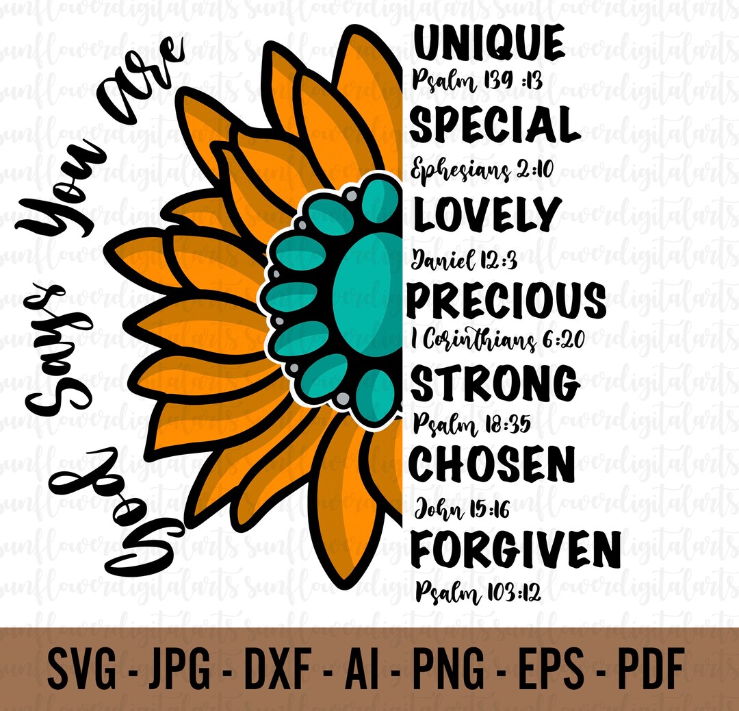 Sunflower Bible Verses SVG, Christian Svg, Beautiful, Strong, Created ...