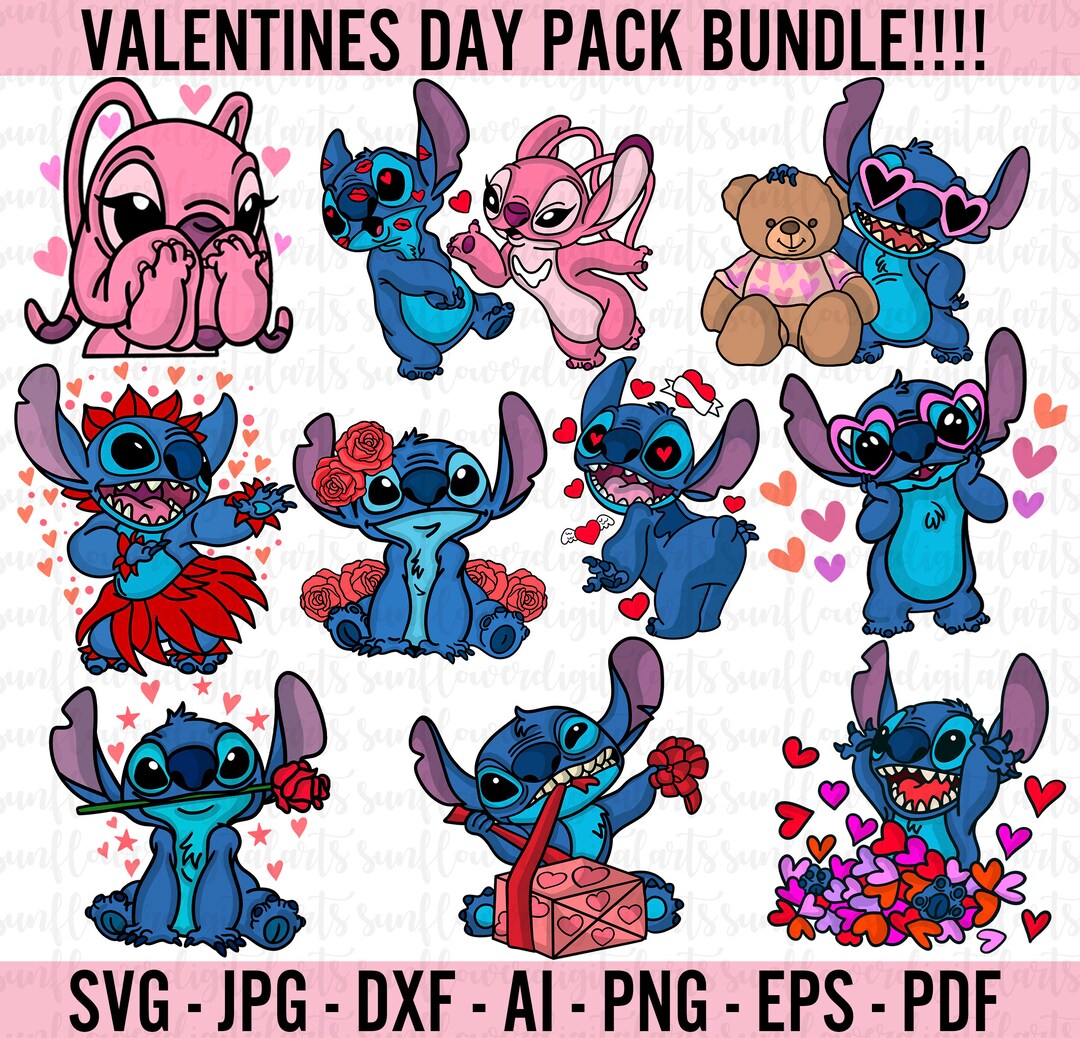 Stitch Valentine Svg Png Bundle, Valentine Character Svg, Valentine ...