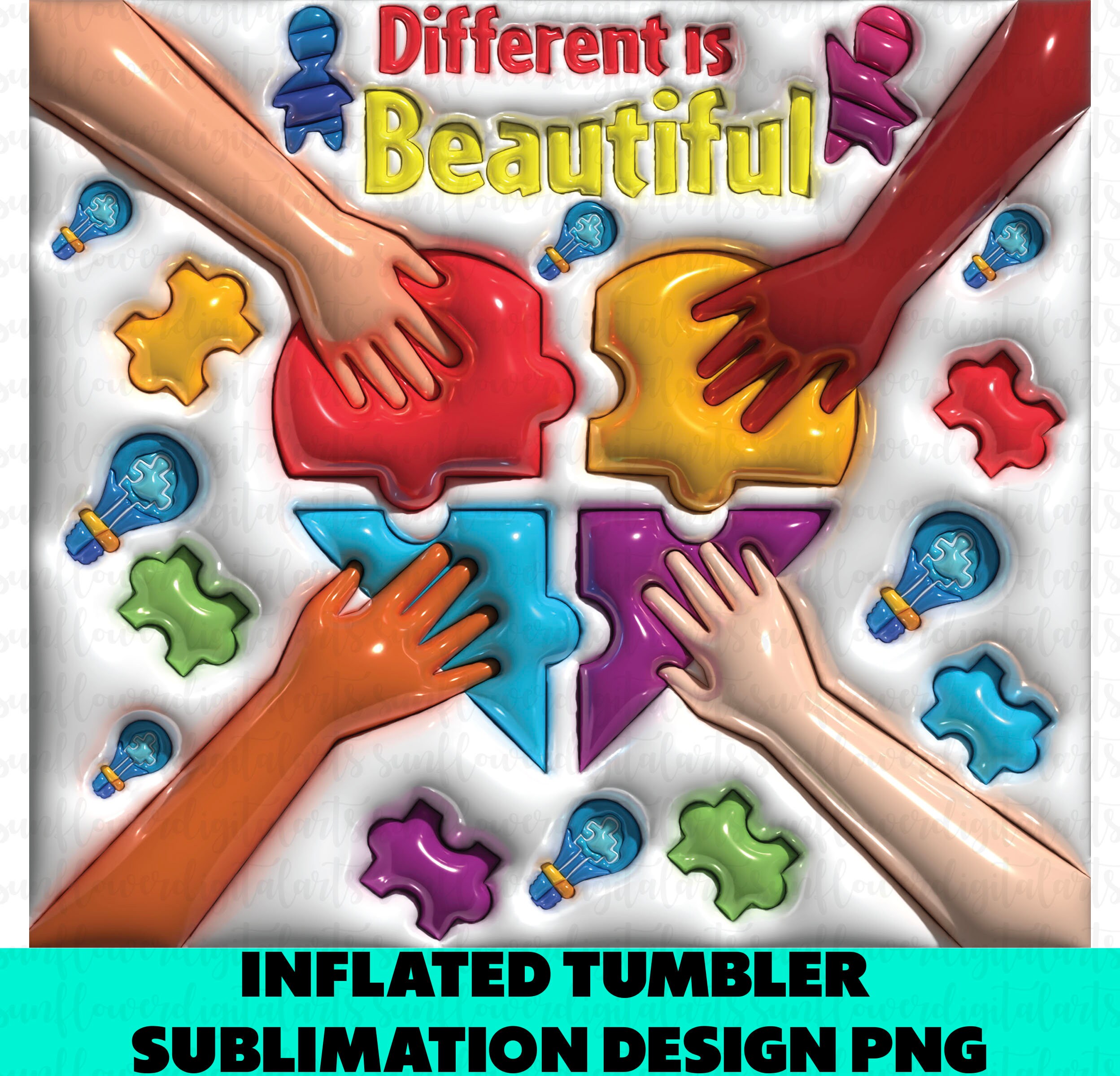 Different is Beatiful Png, 3D Inflated Tumbler Png, Autism Tumbler Png ...