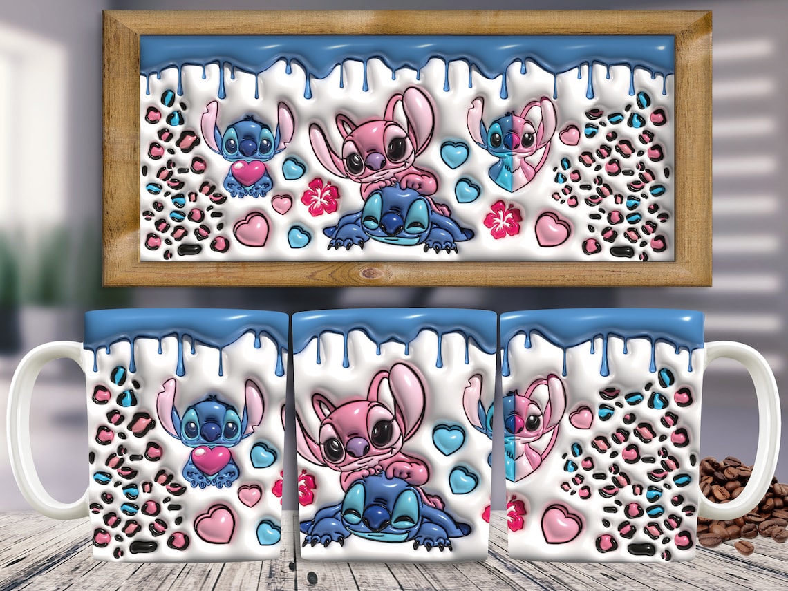 Lilo Stitch Valentine 3d Mug Wrap PNG, 3D Love Stitch Puffy Mug Wrap PNG, Valentines Day, Love ...