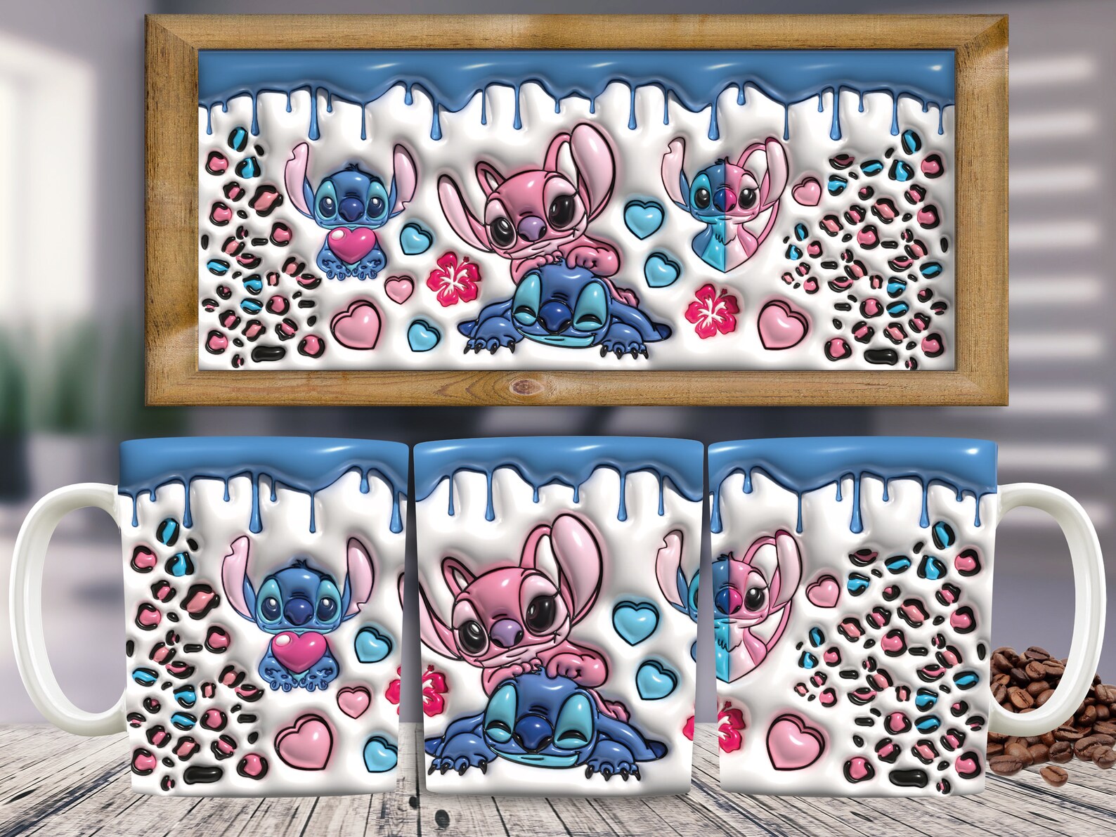 Lilo Stitch Valentine 3d Mug Wrap PNG, 3D Love Stitch Puffy Mug Wrap ...