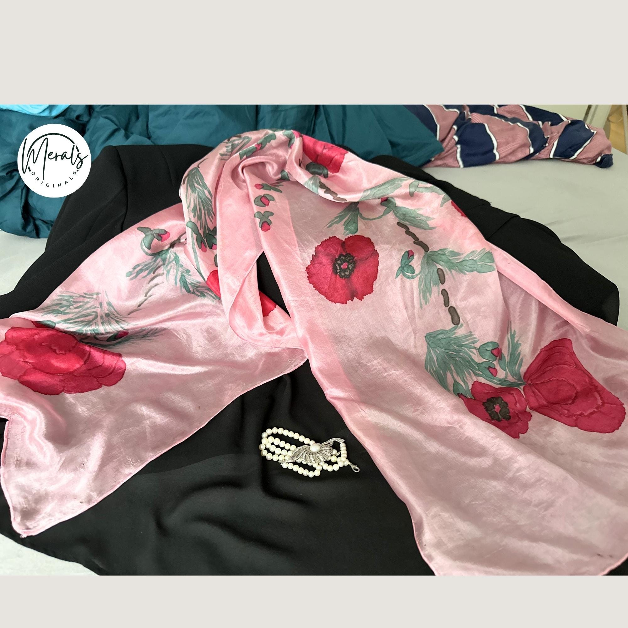 Personalised Birth Flower Scarf | August Poppy Scarf | Silk Scarf ...