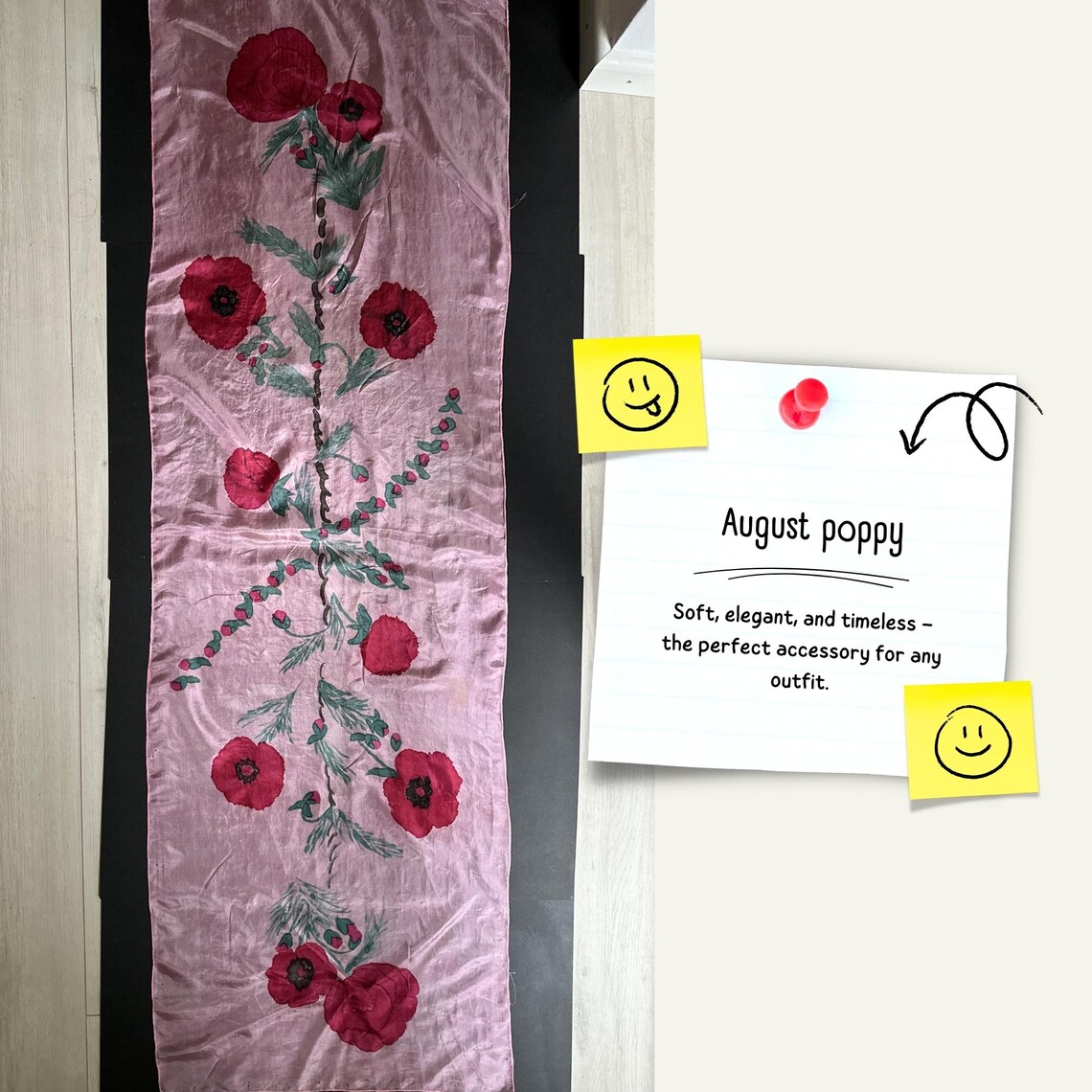 Personalised Birth Flower Scarf | August Poppy Scarf | Silk Scarf ...