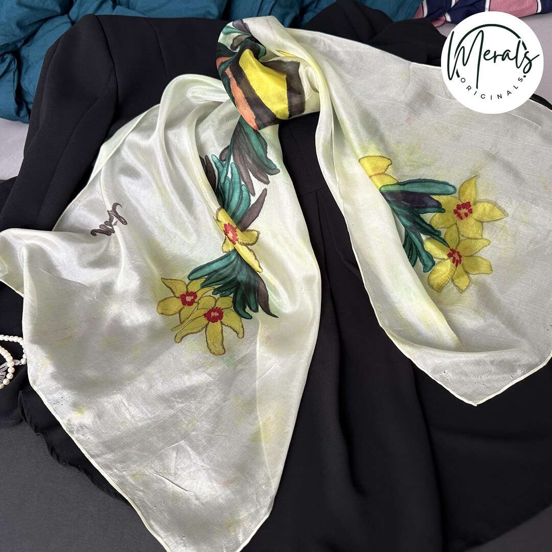 Personalised Birth Flower Scarf | March Daffodil Scarf | Custom Hand ...