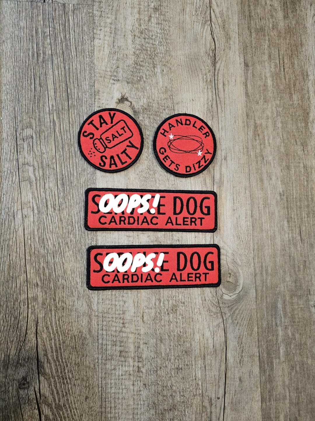 Patch Set Bright Red Velcro Handler Gets Dizzy Stay Salty Cardiac Alert ...