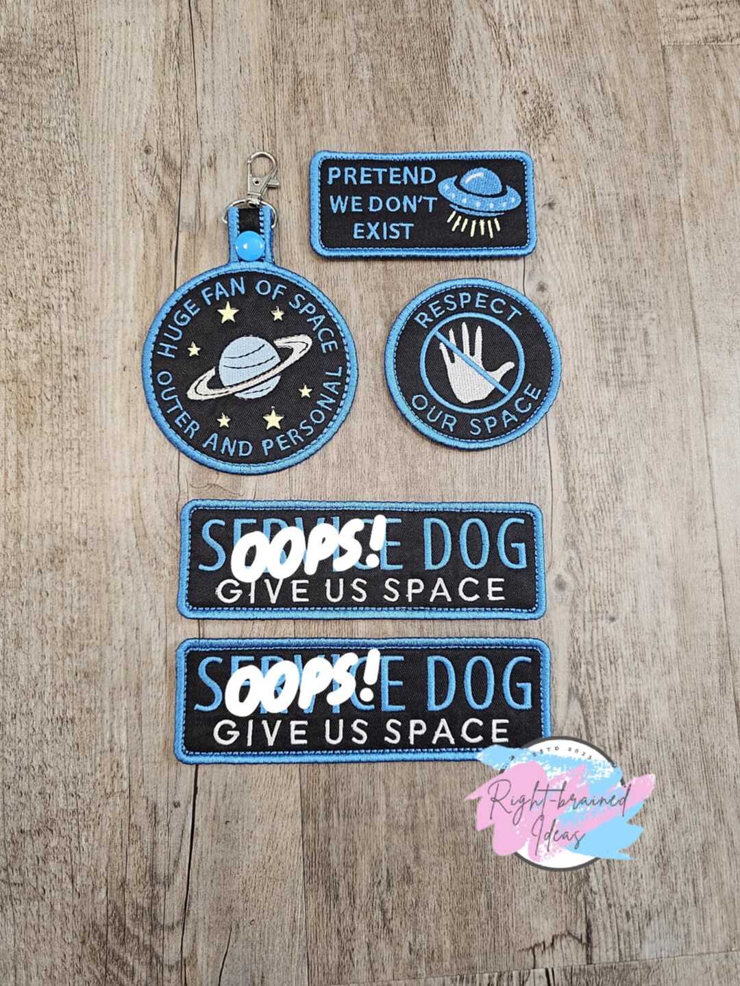 Themed Patch Set Black Twill Blue Embroidery Velcro Space Inspired ...